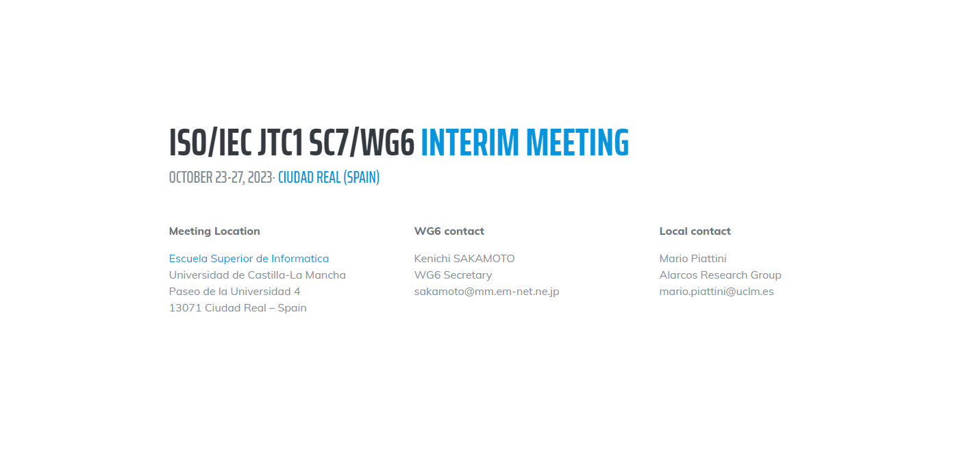 COIICLM colabora en la reunión anual del Grupo de Trabajo “ISO/IEC JTC 1/SC 7/WG 6 – Software ...